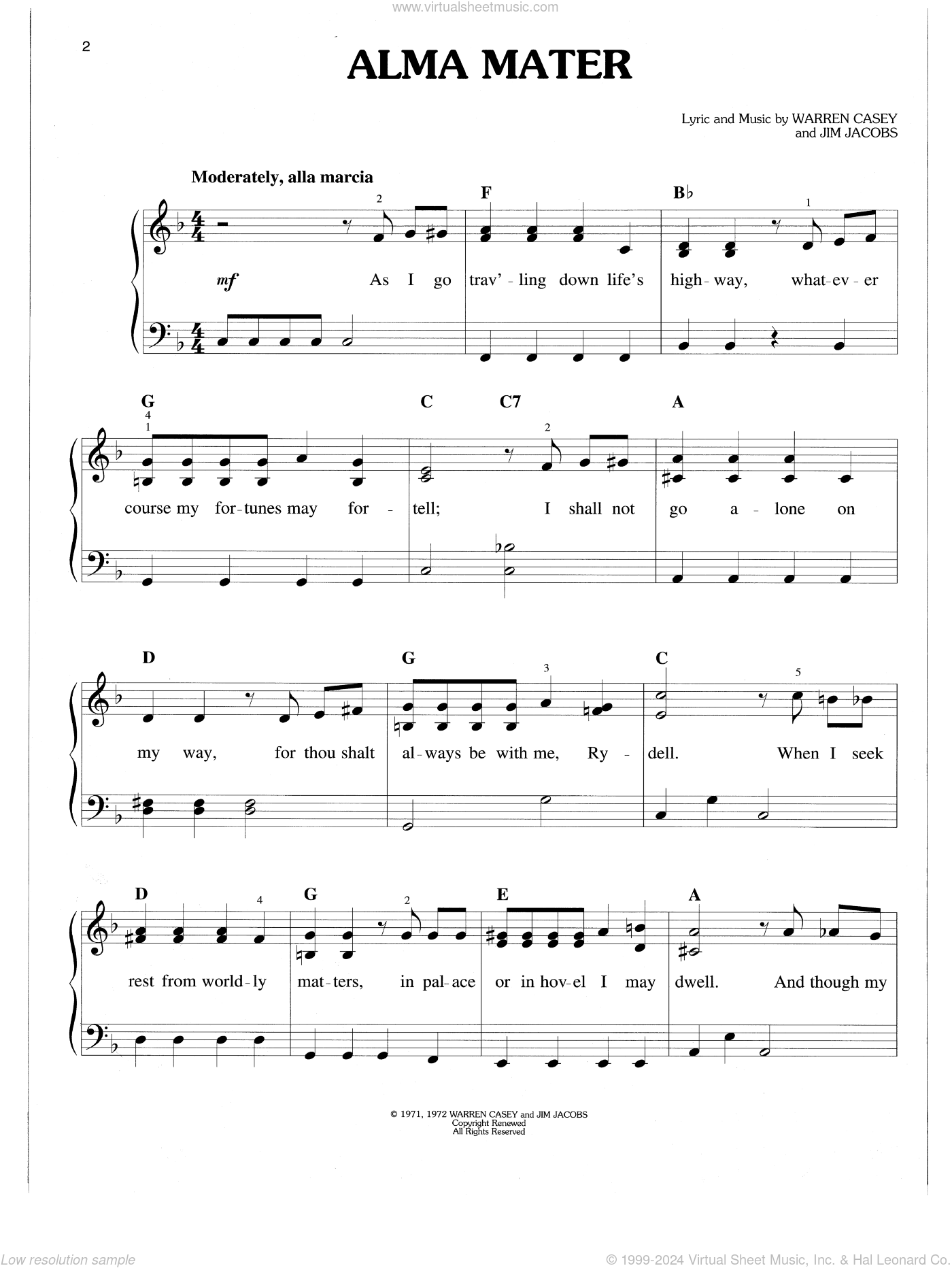 Alma Mater (from Grease) sheet music for piano solo (PDF)