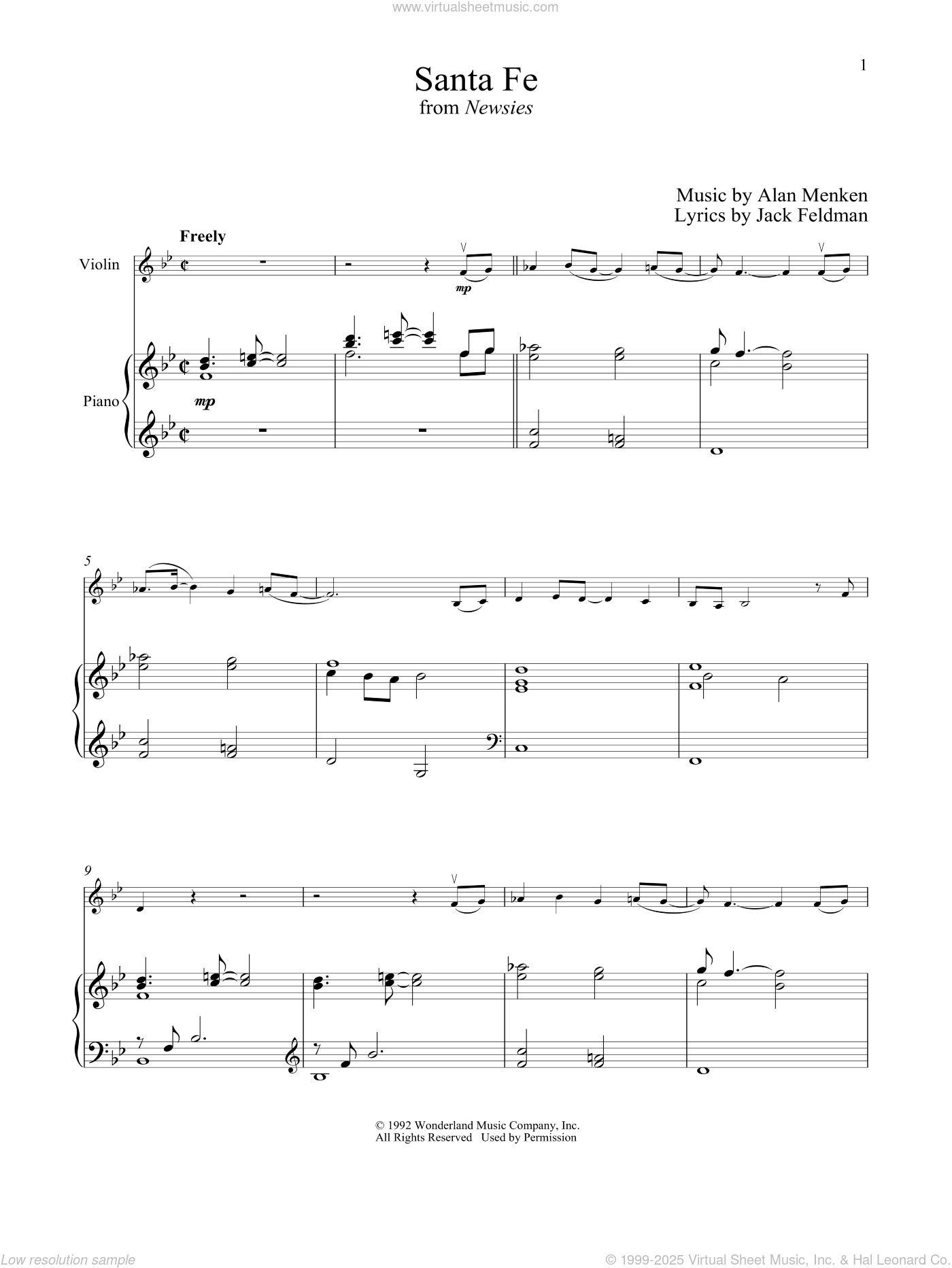 Santa Fe sheet music for violin and piano (PDF-interactive)