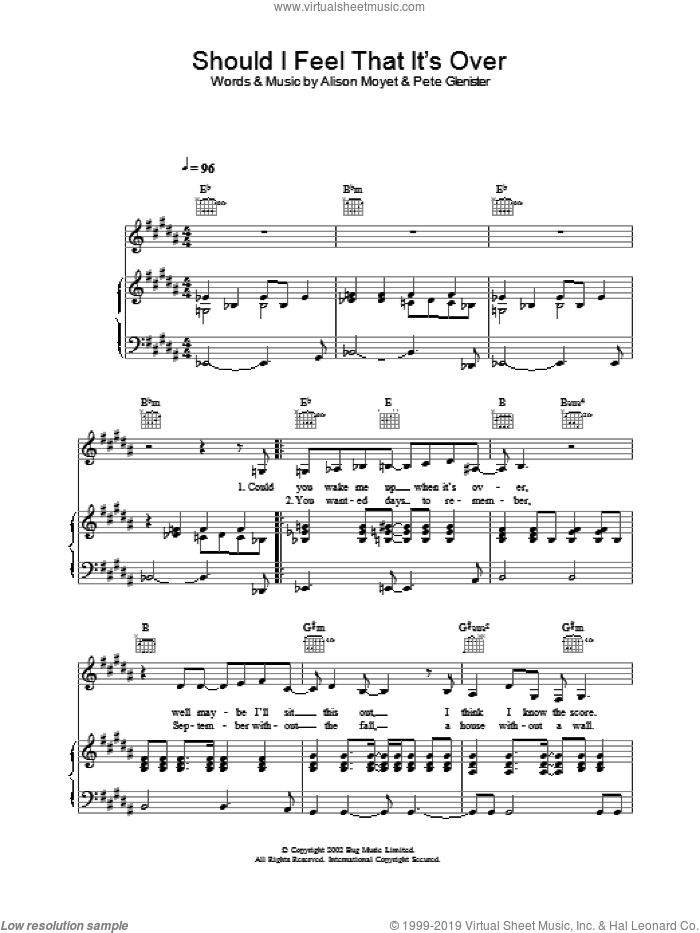 Should I Feel That It's Over sheet music for voice, piano or guitar