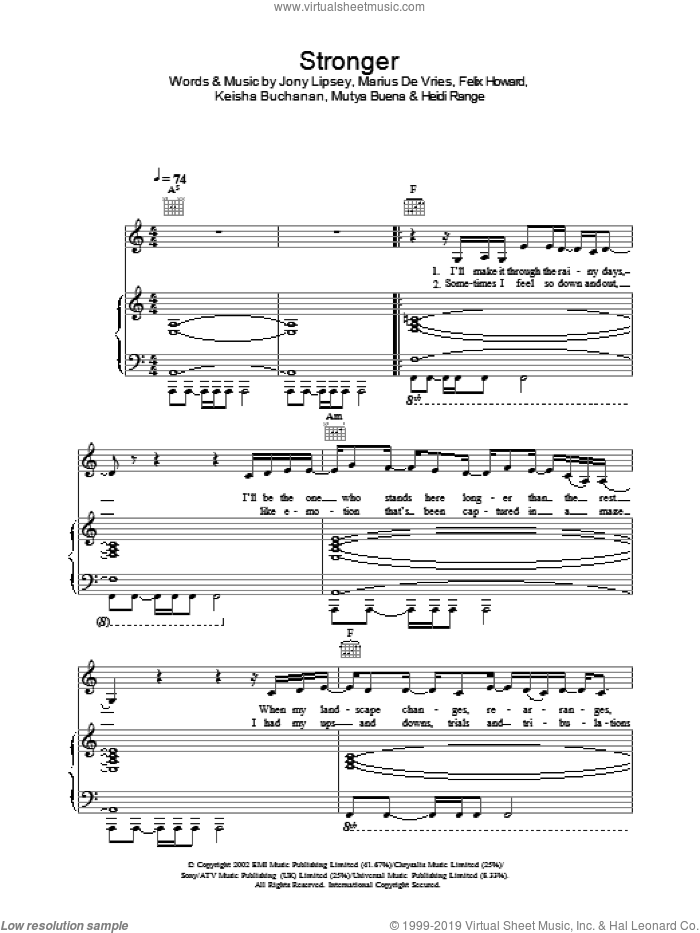 Sugababes: Stronger sheet music for voice, piano or guitar (PDF)