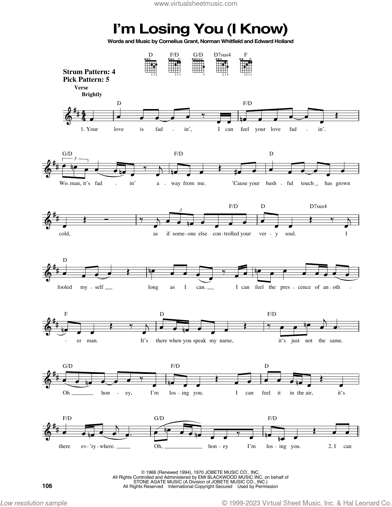 I'm Losing You (I Know) sheet music for guitar solo (chords)
