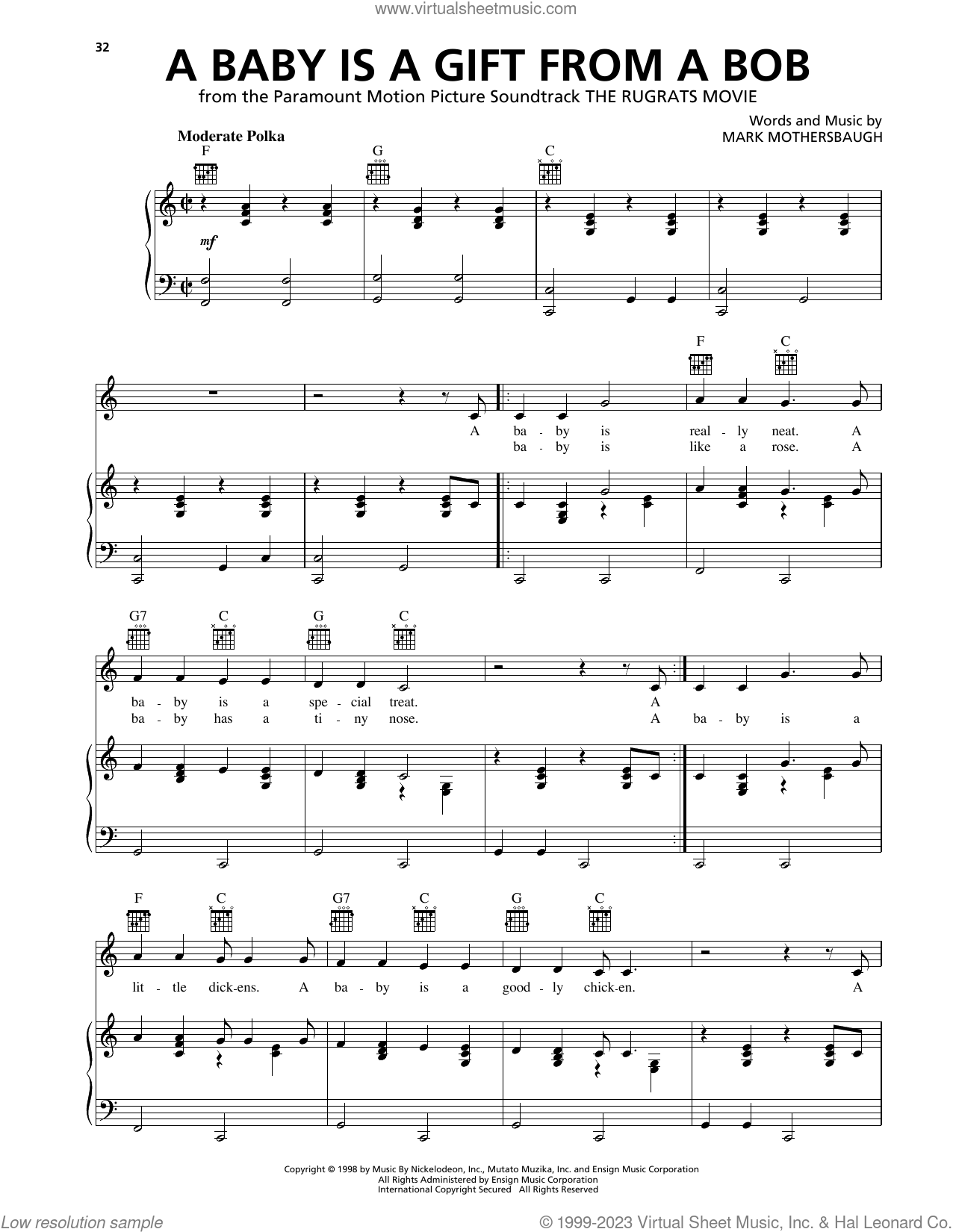 A Baby Is A Gift From A Bob sheet music for voice, piano or guitar
