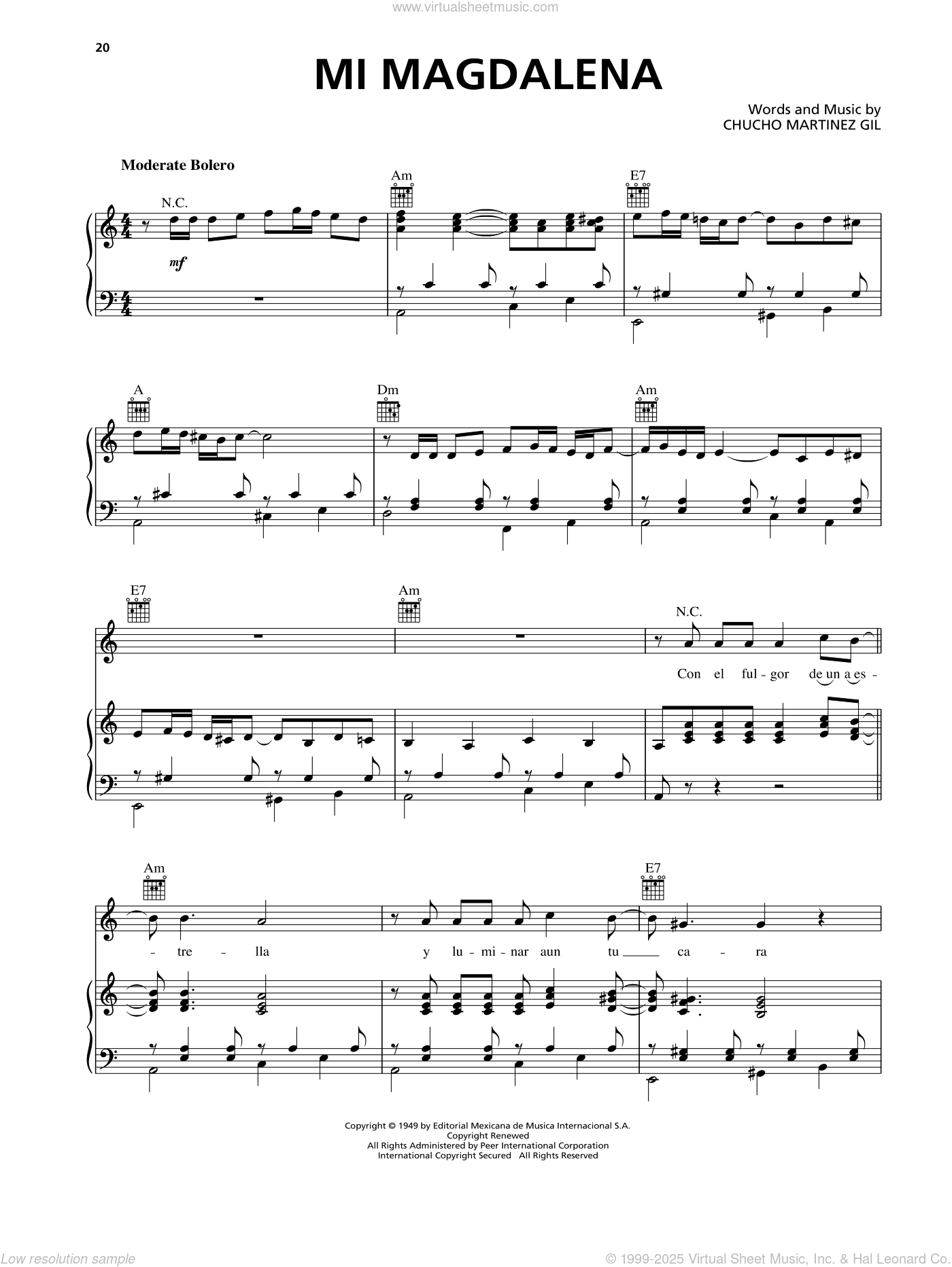 Mi Magdalena sheet music for voice, piano or guitar (PDF)