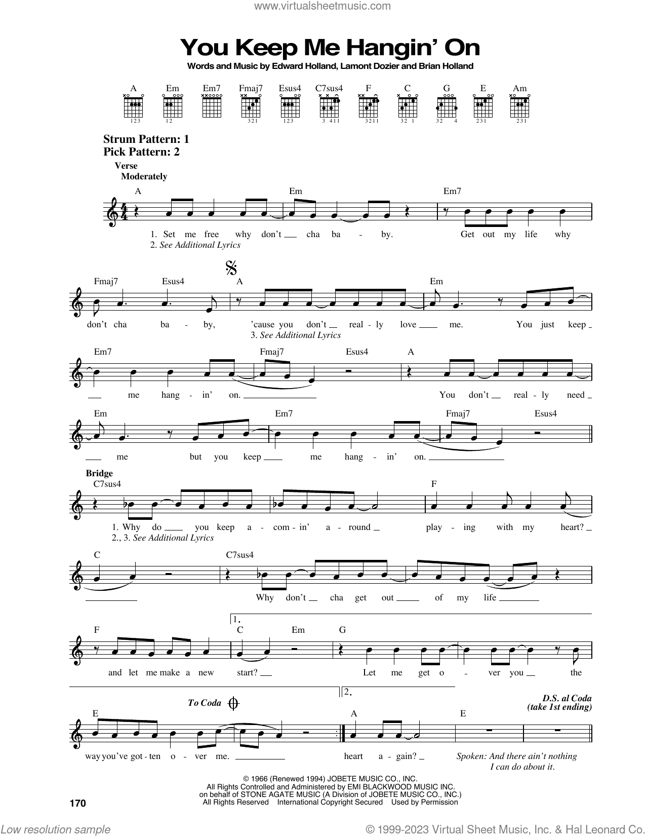You Keep Me Hangin' On sheet music for guitar solo (chords) (PDF)