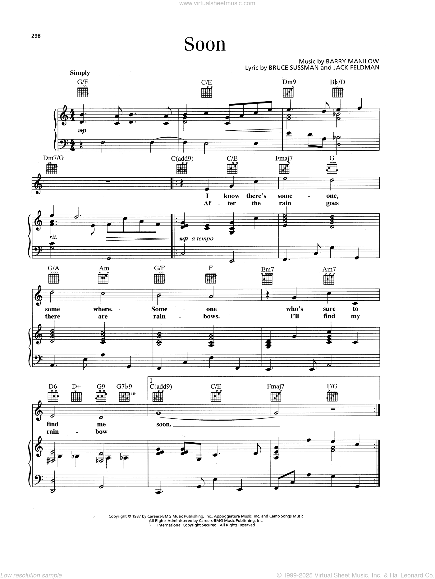 Soon (from Thumbelina) sheet music for voice, piano or guitar
