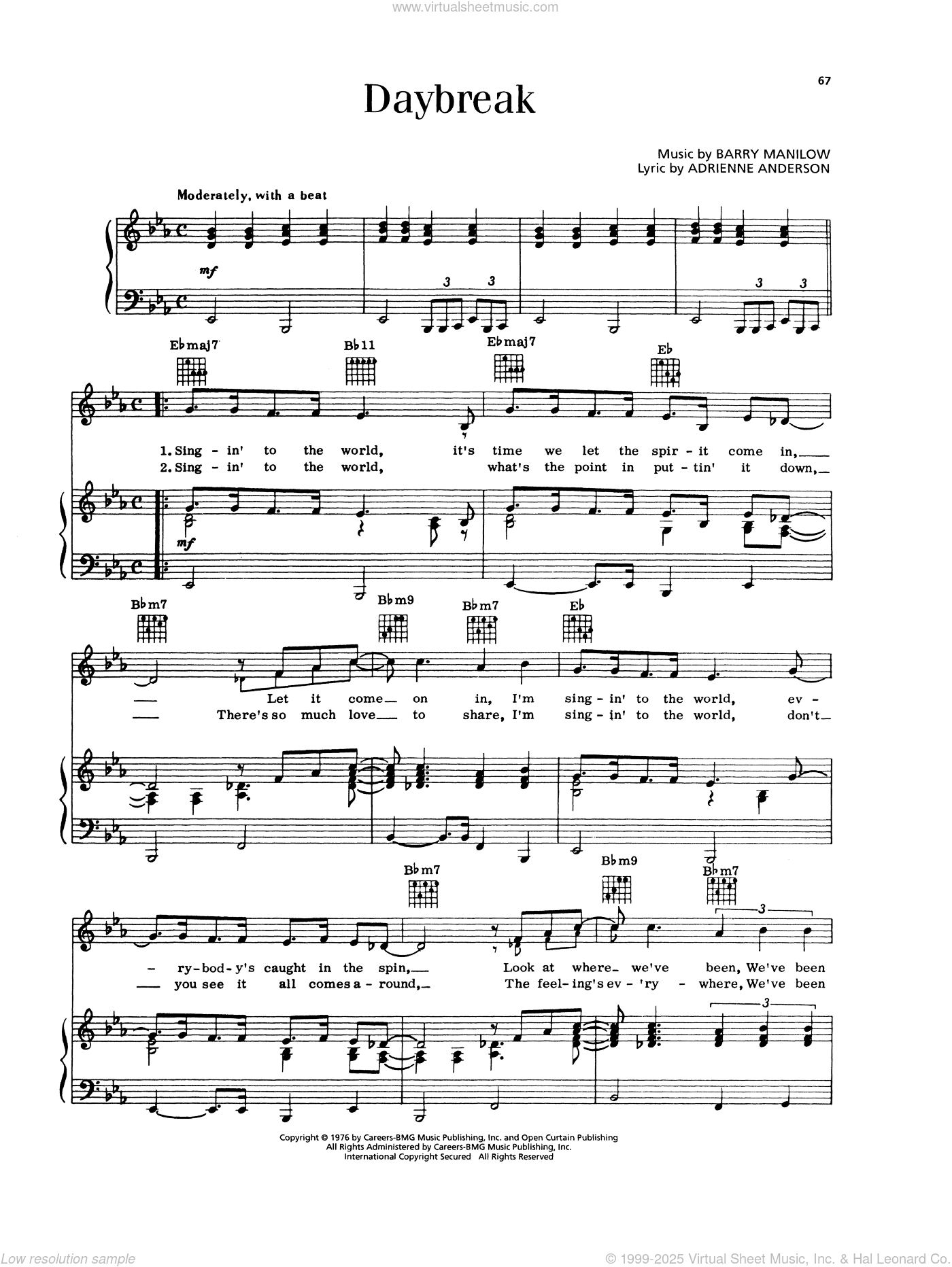 Daybreak sheet music for voice, piano or guitar (PDF) v2