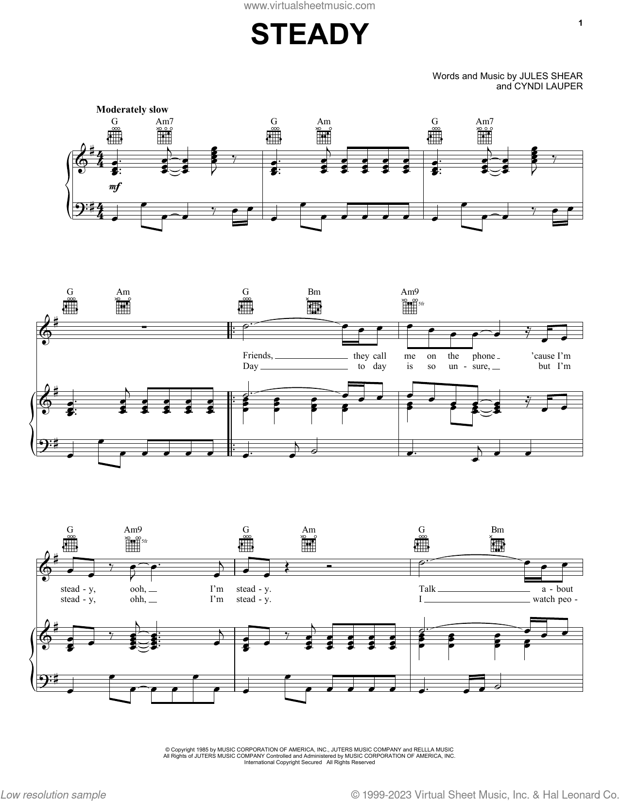 Steady sheet music for voice, piano or guitar (PDF-interactive)