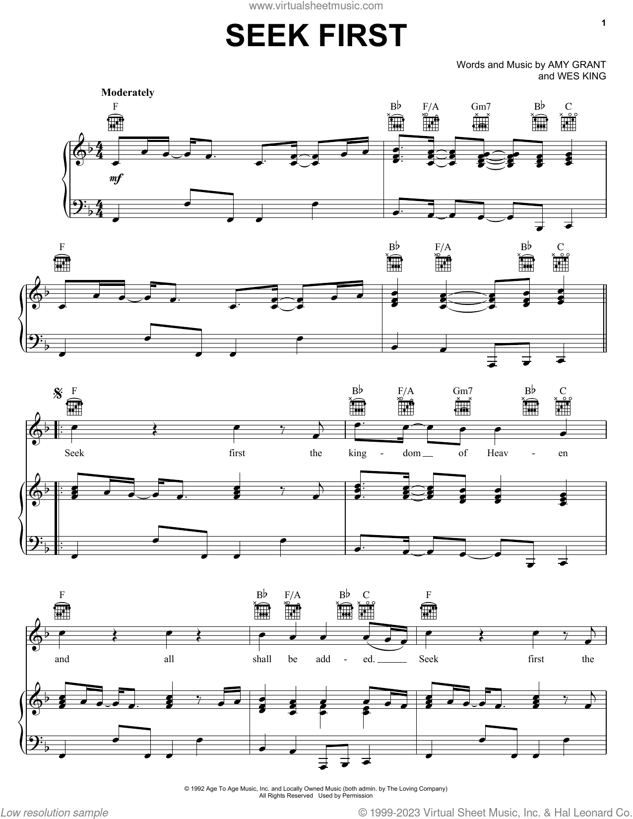 Seek First sheet music for voice, piano or guitar (PDF)