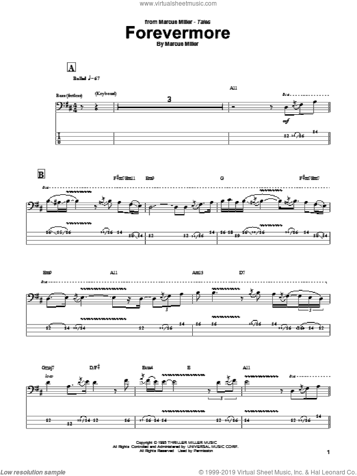 Forevermore sheet music for bass (tablature) (bass guitar) (PDF)