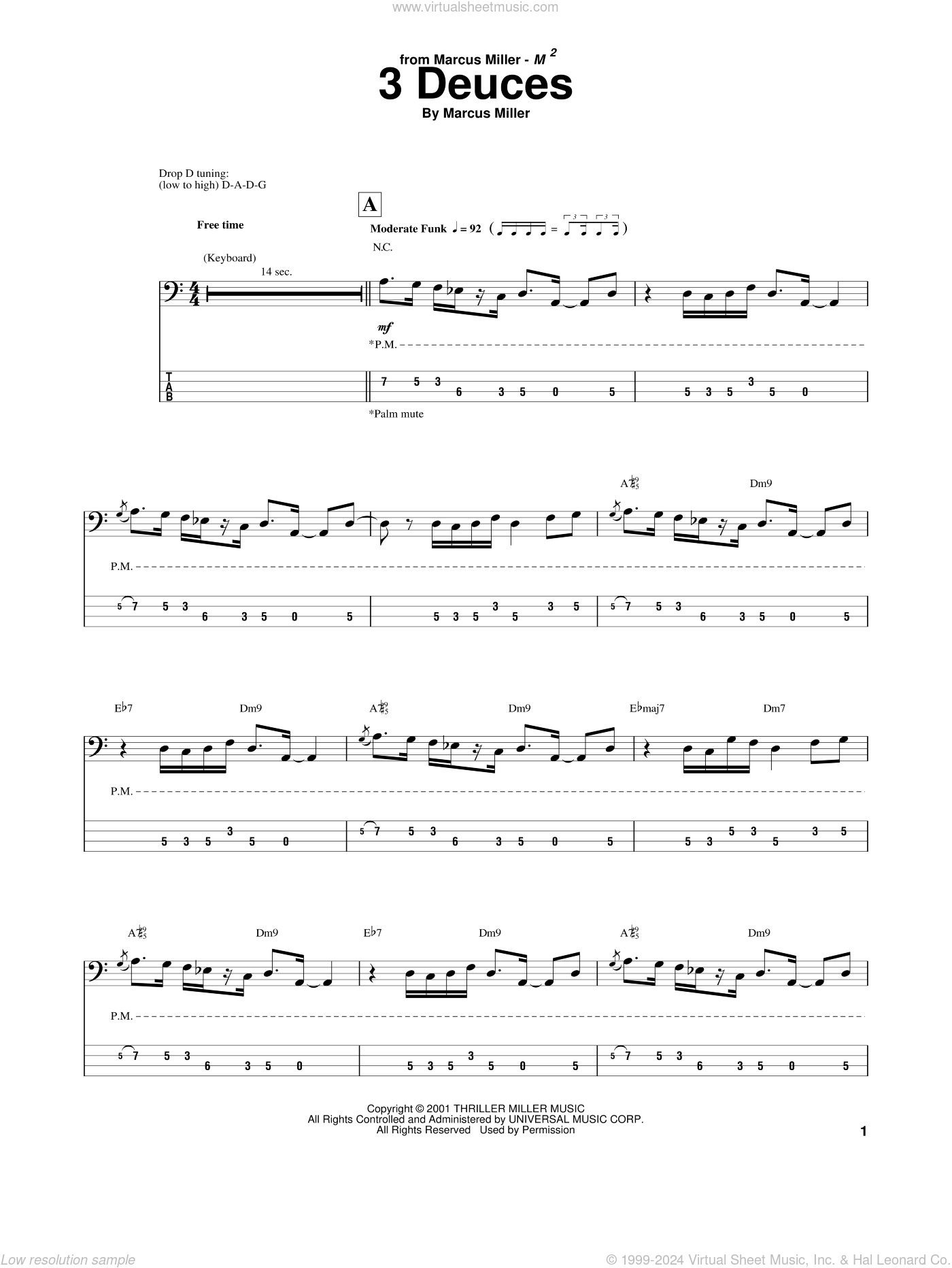 3 Deuces sheet music for bass (tablature) (bass guitar) (PDF)