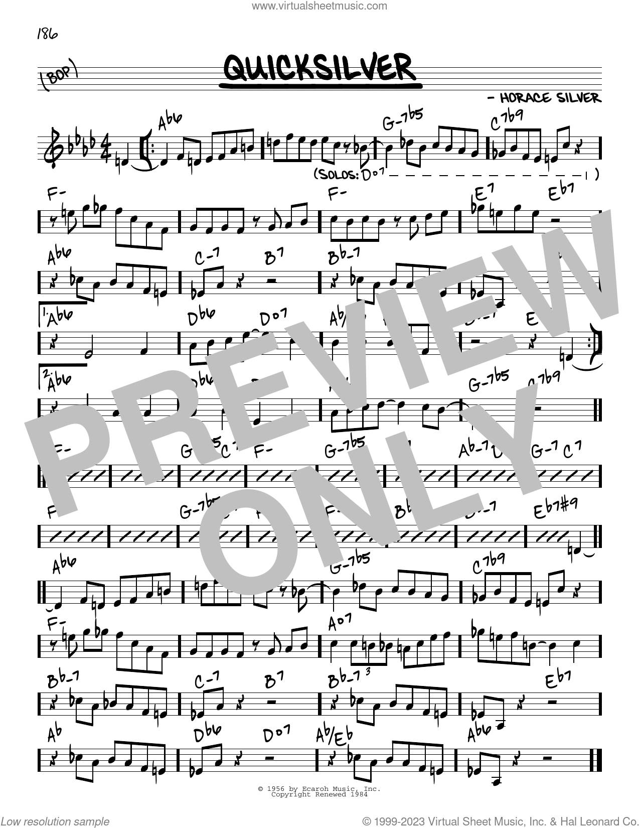 Quicksilver sheet music (real book - melody and chords) (in C)
