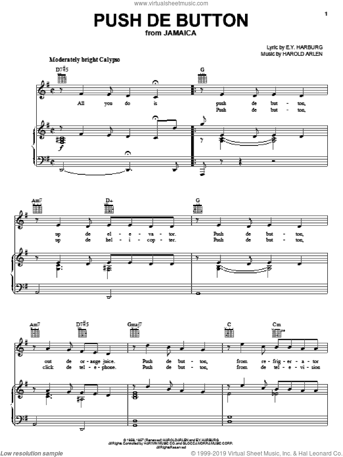 Push De Button sheet music for voice, piano or guitar (PDF)
