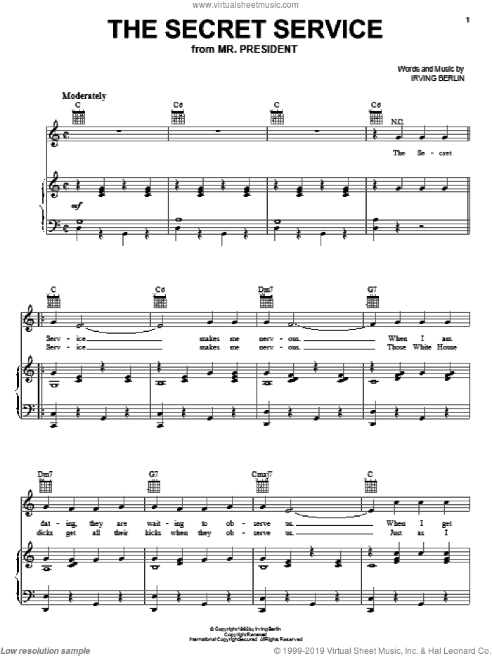 The Secret Service sheet music for voice, piano or guitar (PDF)
