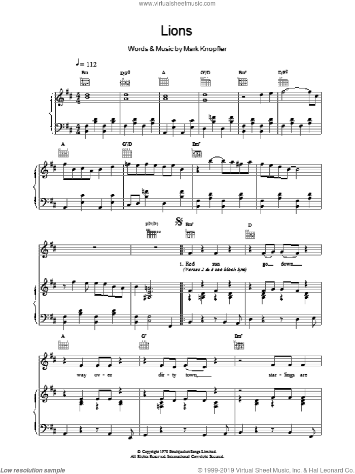 Lions sheet music for voice, piano or guitar (PDF)