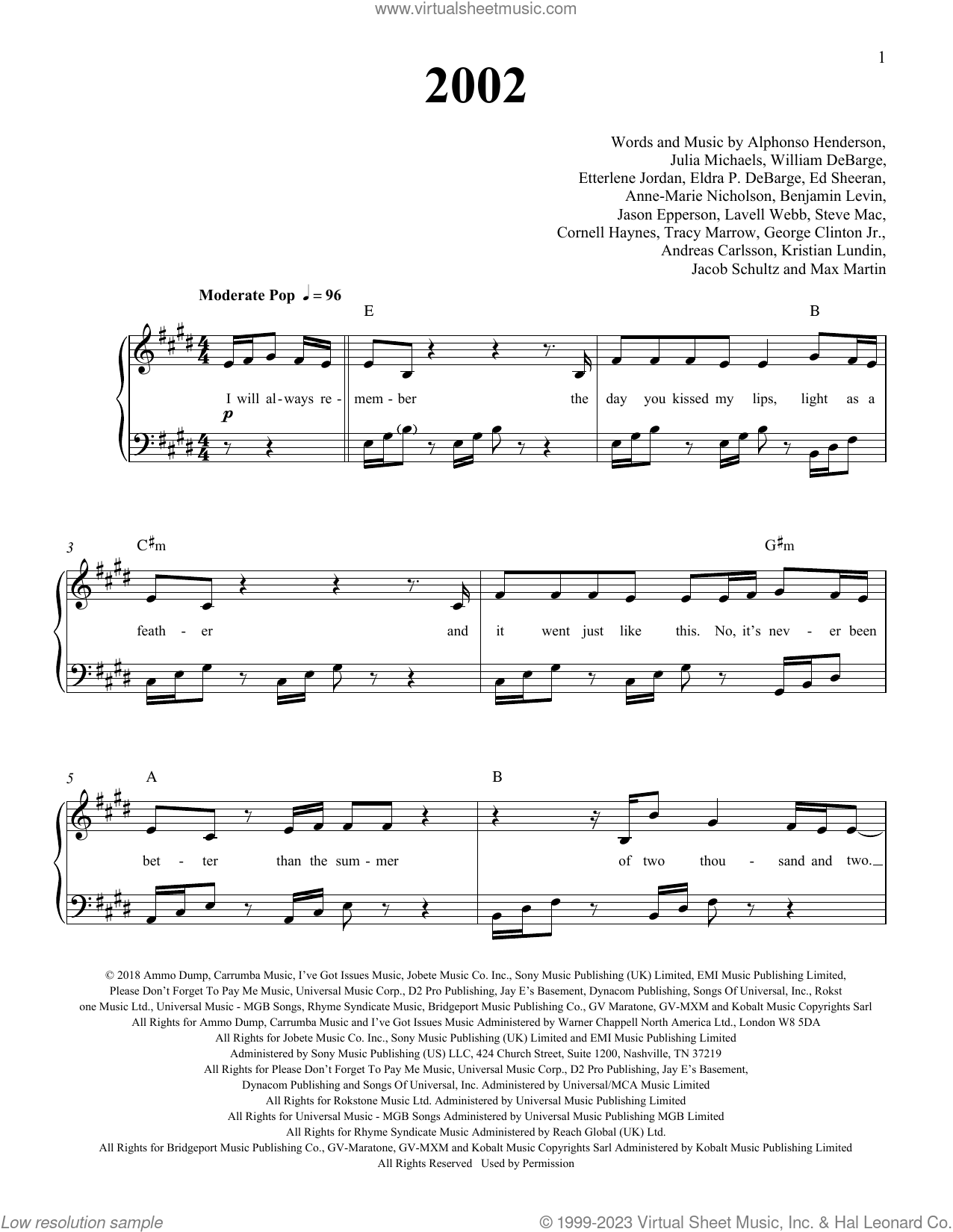 2002, (easy) sheet music for piano solo (PDF)