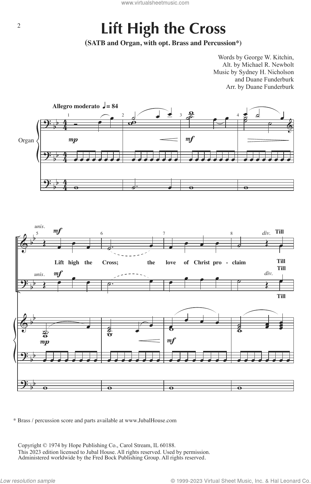 Lift High the Cross (arr. Duane Funderburk) sheet music for choir (SATB ...