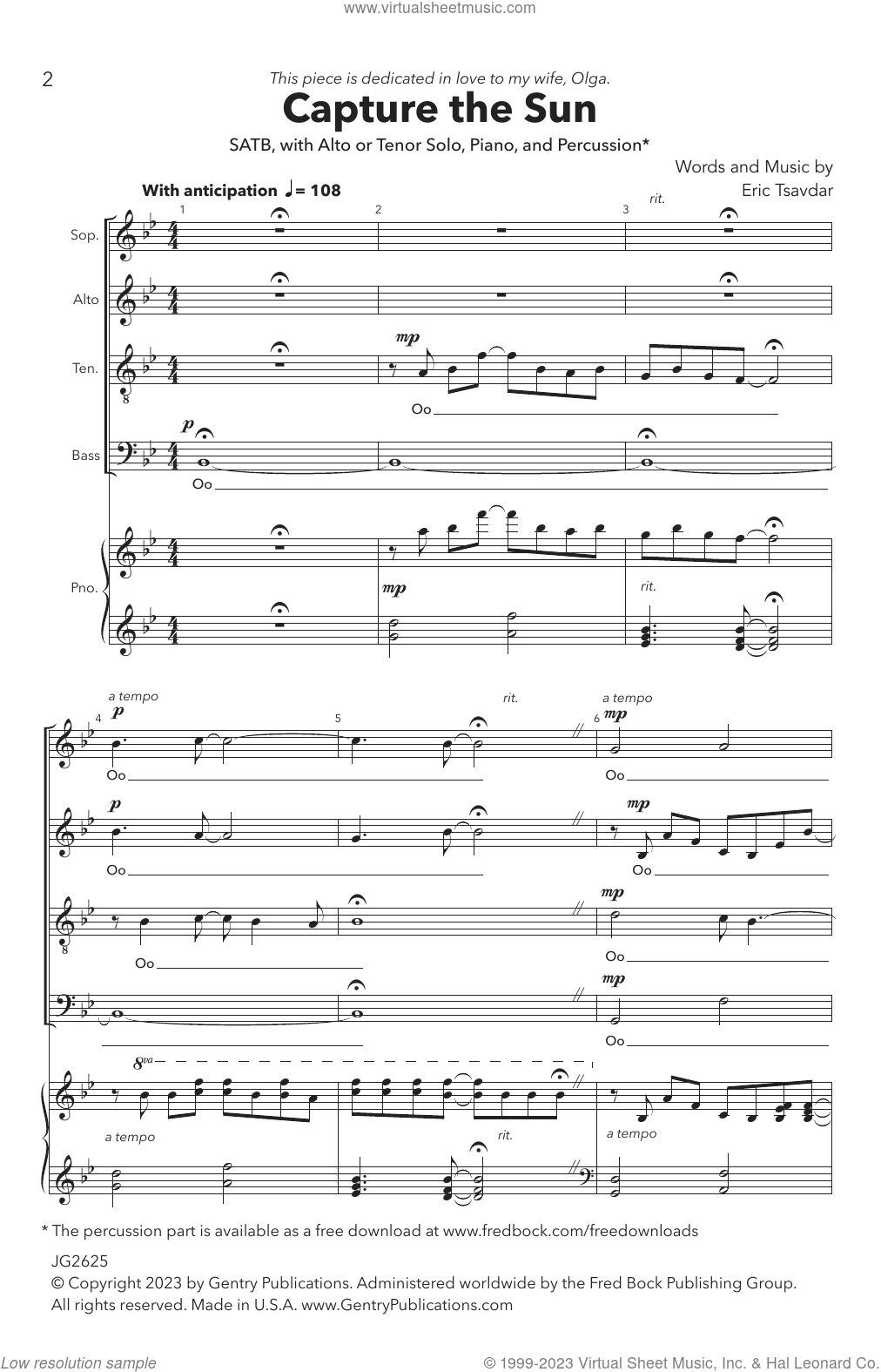 Capture The Sun sheet music for choir (SATB: soprano, alto, tenor, bass)