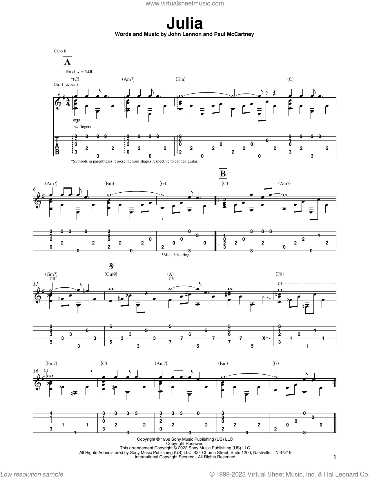 Julia, (intermediate) sheet music for guitar solo (PDF)