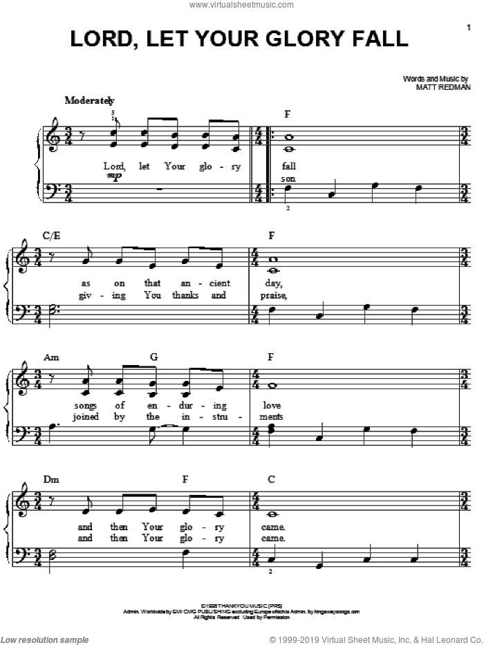 Lord, Let Your Glory Fall sheet music for piano solo (PDF)