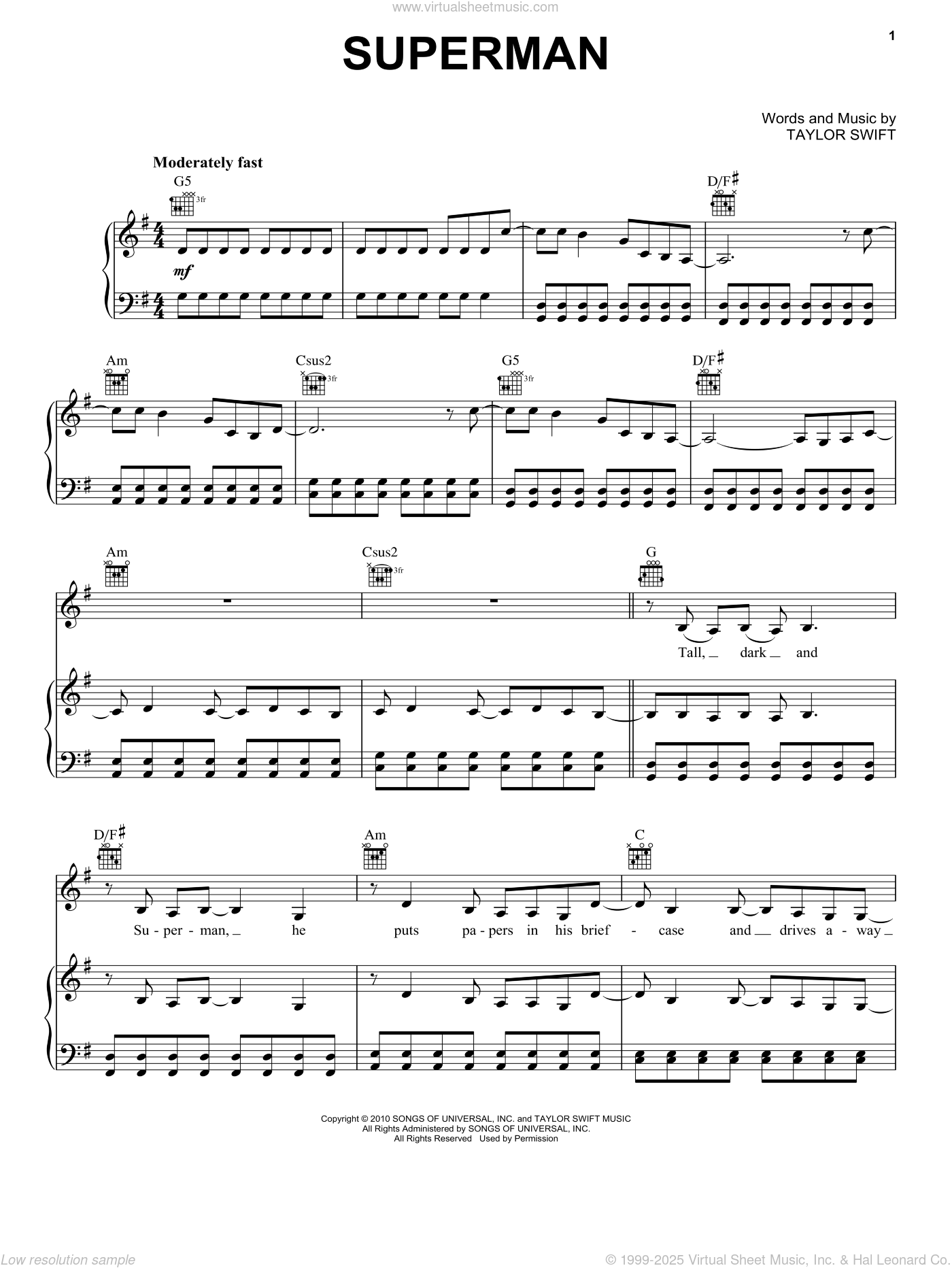Superman (Taylor's Version) sheet music for voice, piano or guitar
