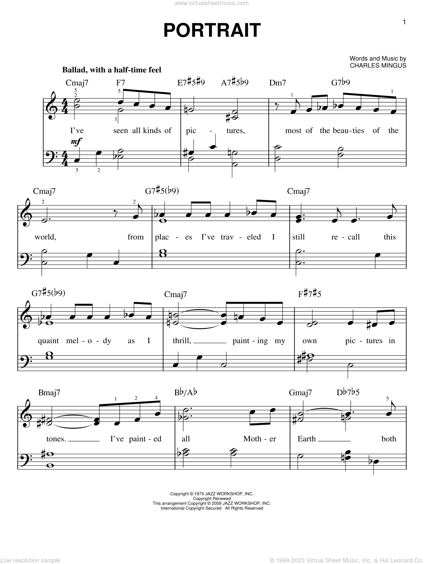 Portrait sheet music for piano solo (PDF)