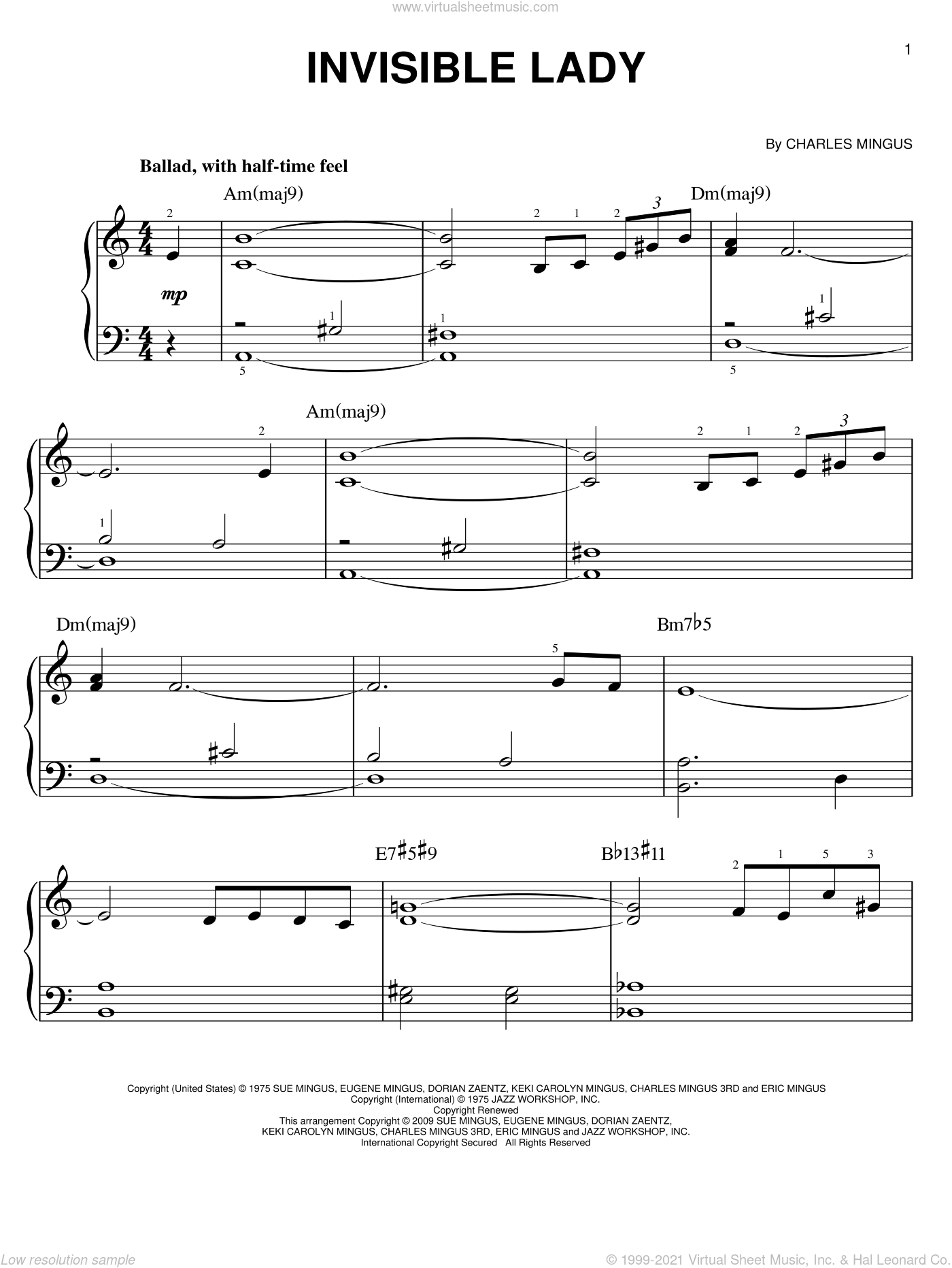 Invisible Lady sheet music for piano solo (PDF-interactive)