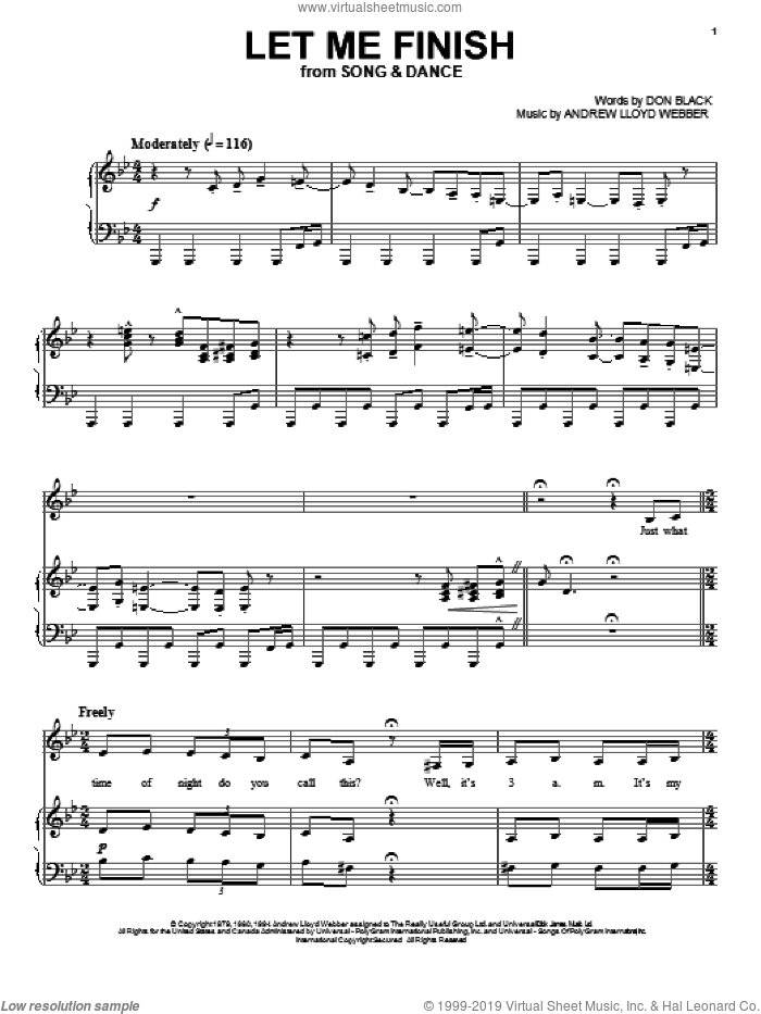 Let Me Finish (from Song And Dance) sheet music for voice and piano