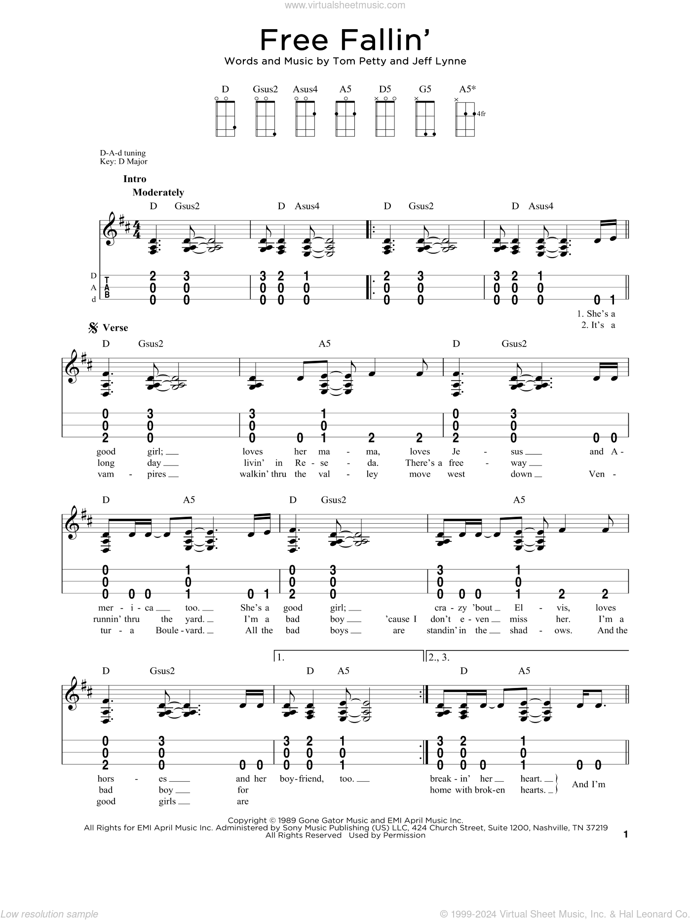 Free Fallin' sheet music for dulcimer solo (PDF)