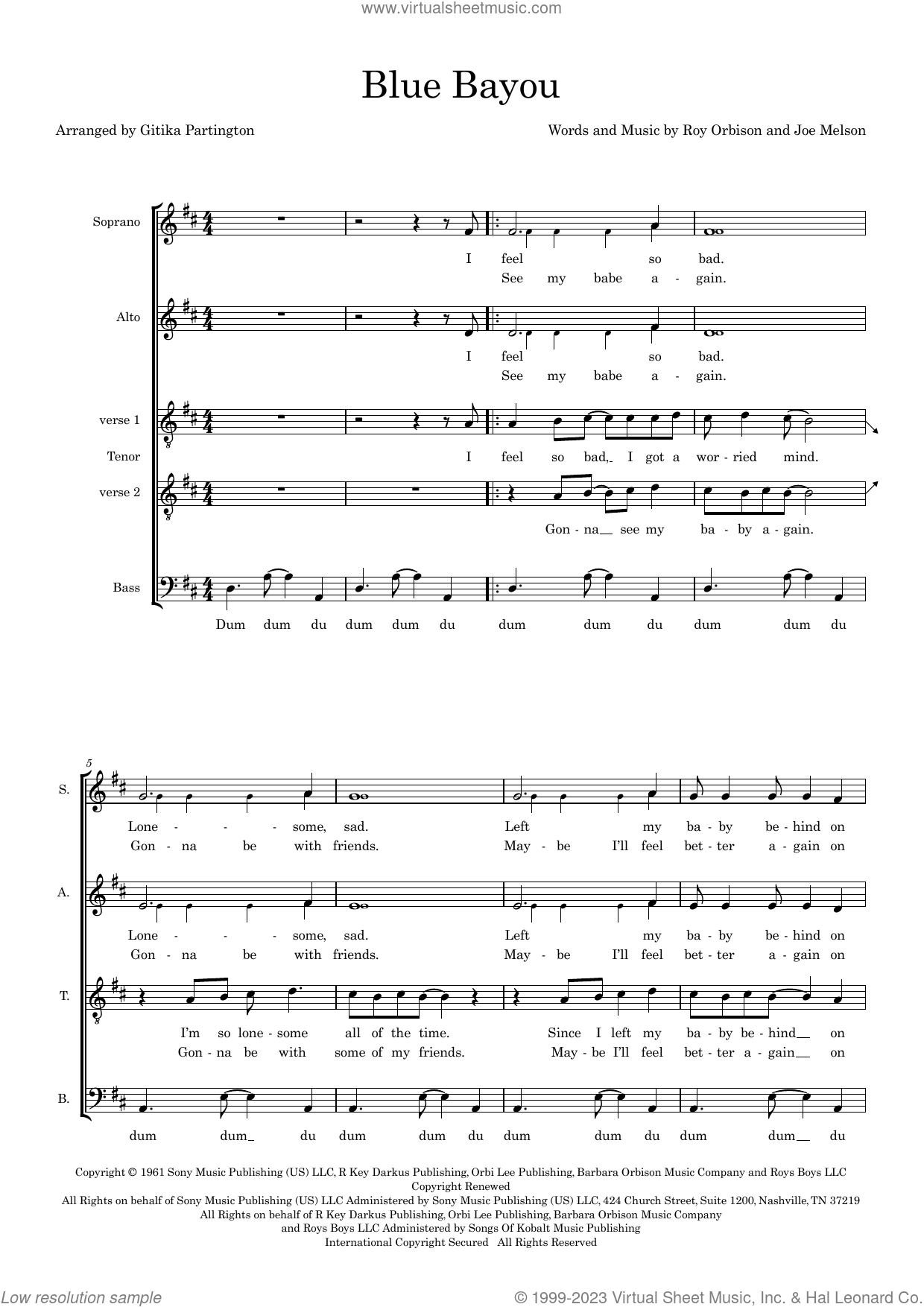 Blue Bayou (arr. Gitika Partington) sheet music for choir (SATB ...