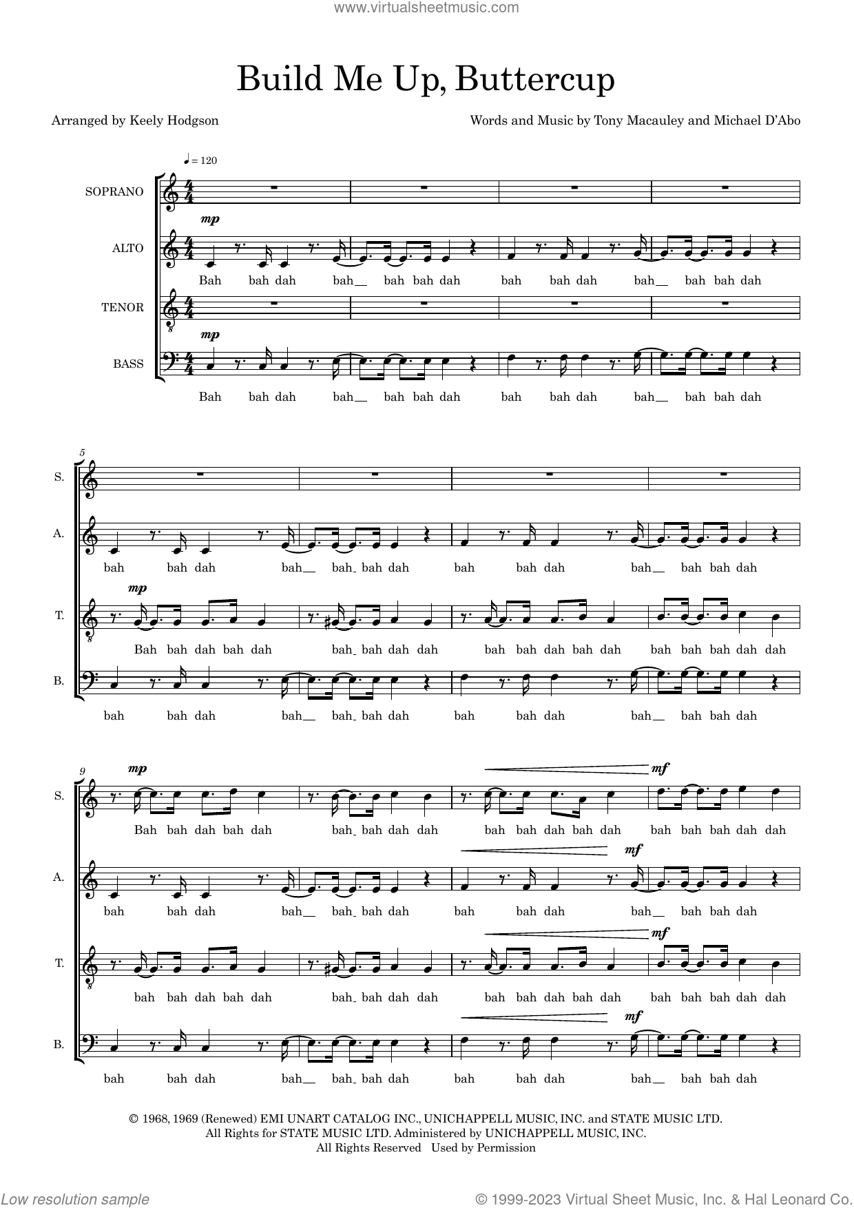 Build Me Up, Buttercup (arr. Keely Hodgson) sheet music for choir (SATB ...