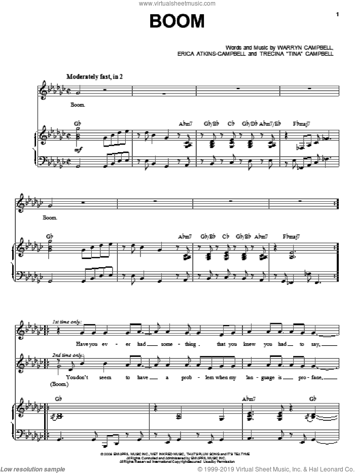 Mary Mary: Boom sheet music for voice, piano or guitar (PDF)