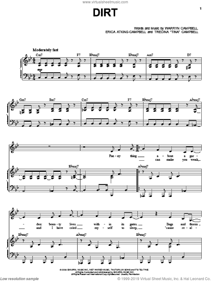 Dirt sheet music for voice, piano or guitar (PDF-interactive)