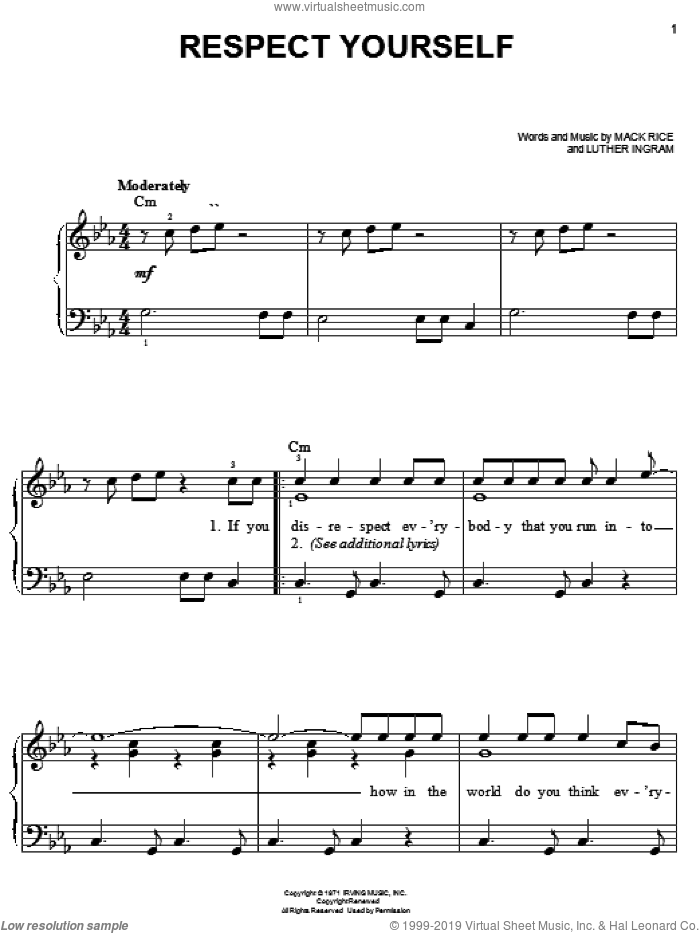 Respect Yourself sheet music for piano solo (PDF-interactive)