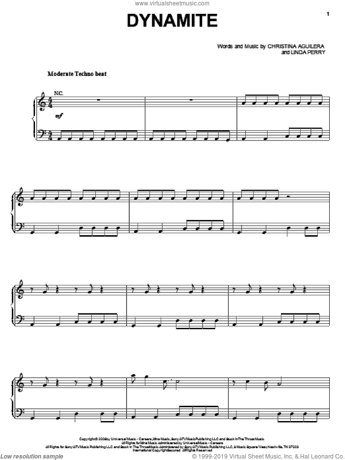 Christina Aguilera: Dynamite sheet music for voice, piano or guitar