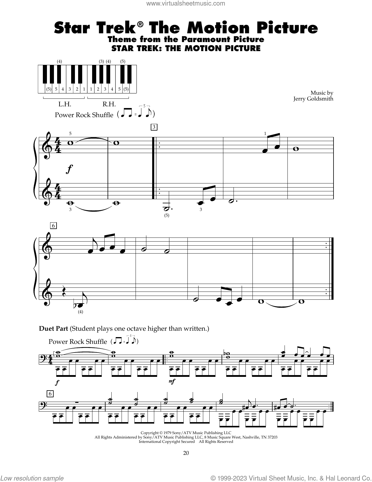 Star Trek(R) The Motion Picture sheet music for piano solo (5-fingers)