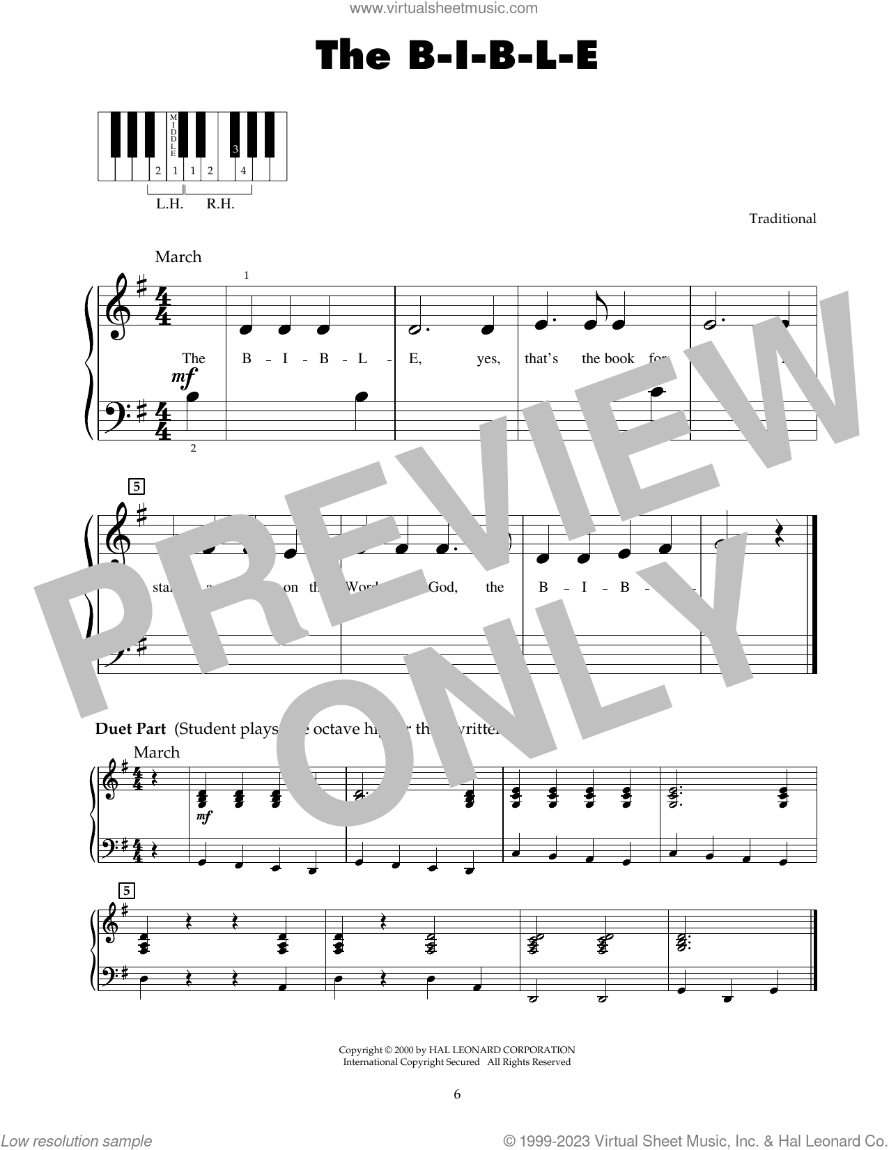 The B-I-B-L-E sheet music for piano solo (5-fingers) (PDF)