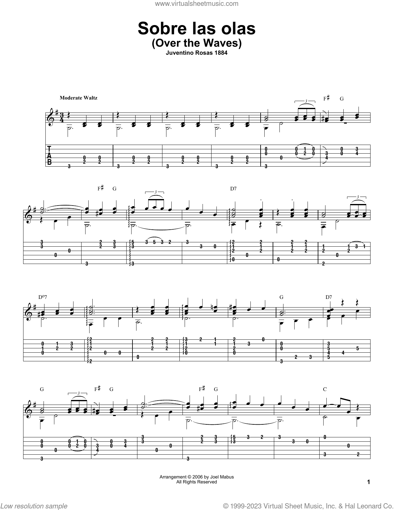 Over The Waves (arr. Joel Mabus) sheet music for guitar solo