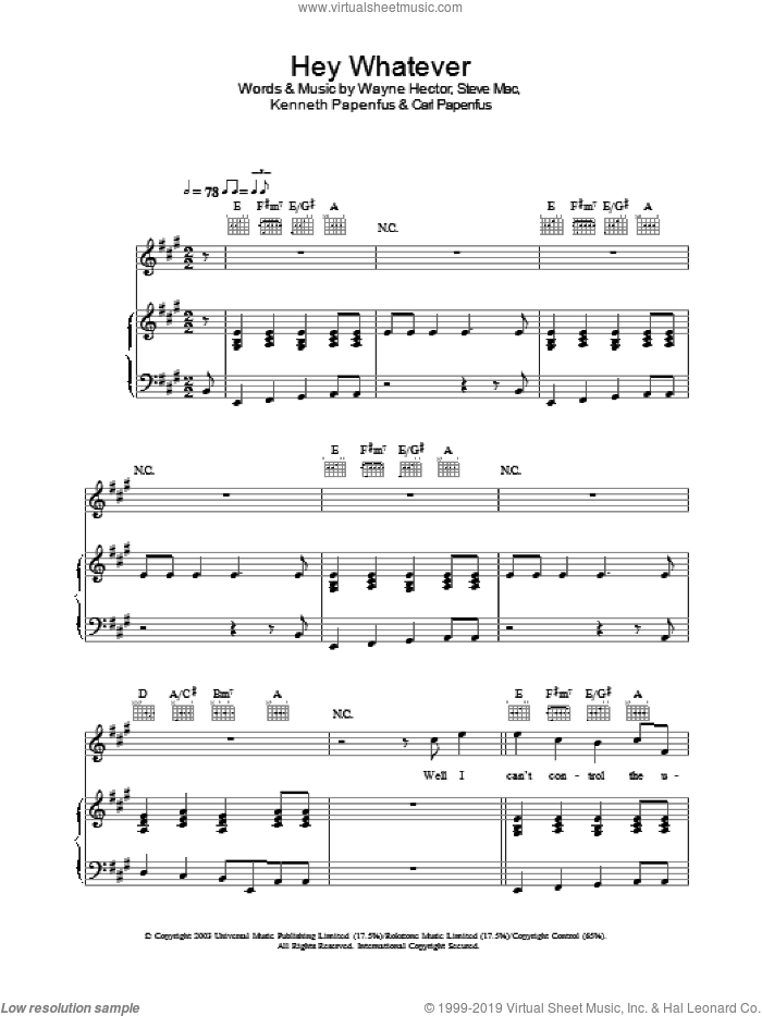 Hey Whatever sheet music for voice, piano or guitar (PDF)