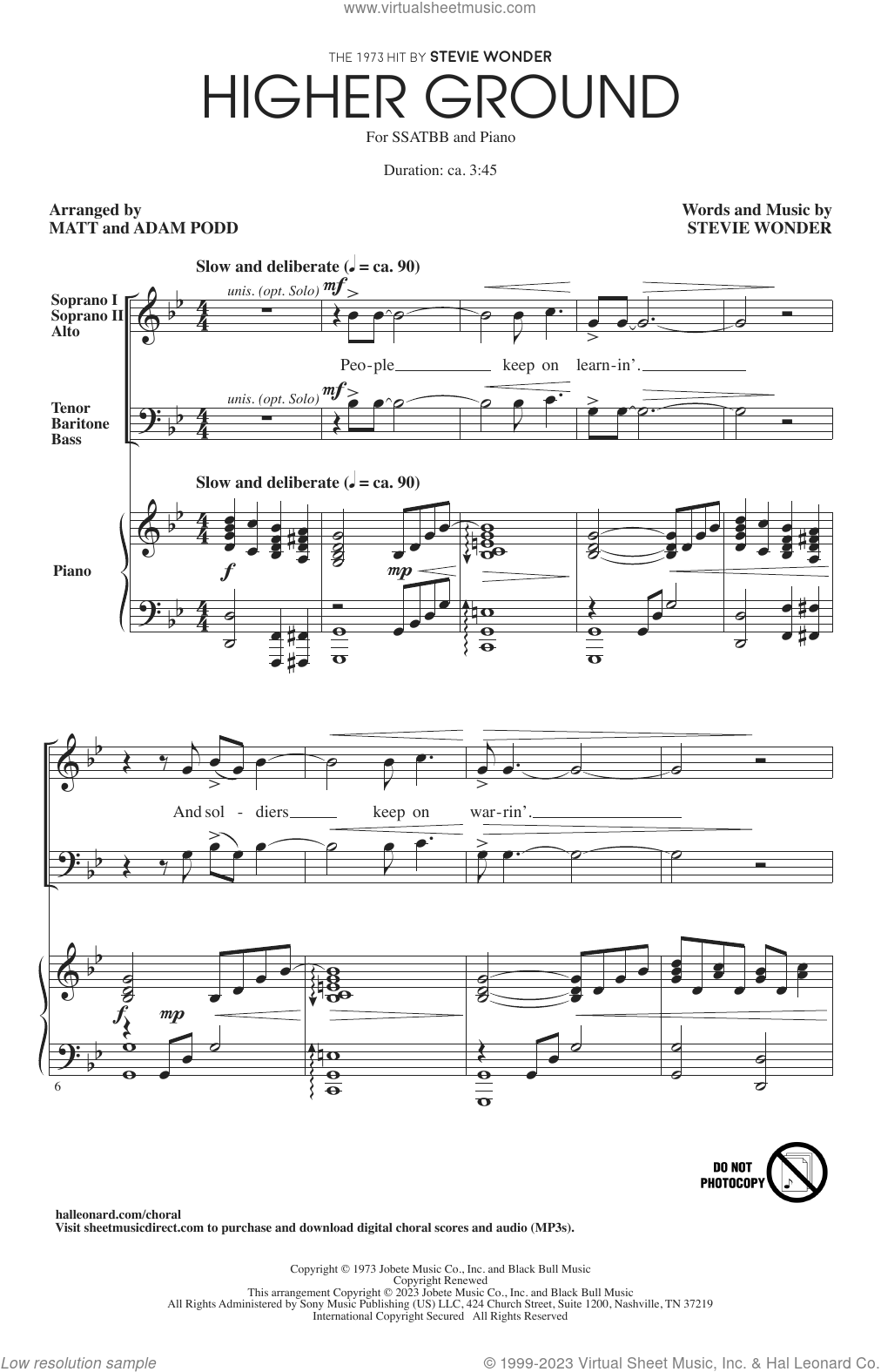 Higher Ground (arr. Matt and Adam Podd) sheet music for choir (SSATBB)