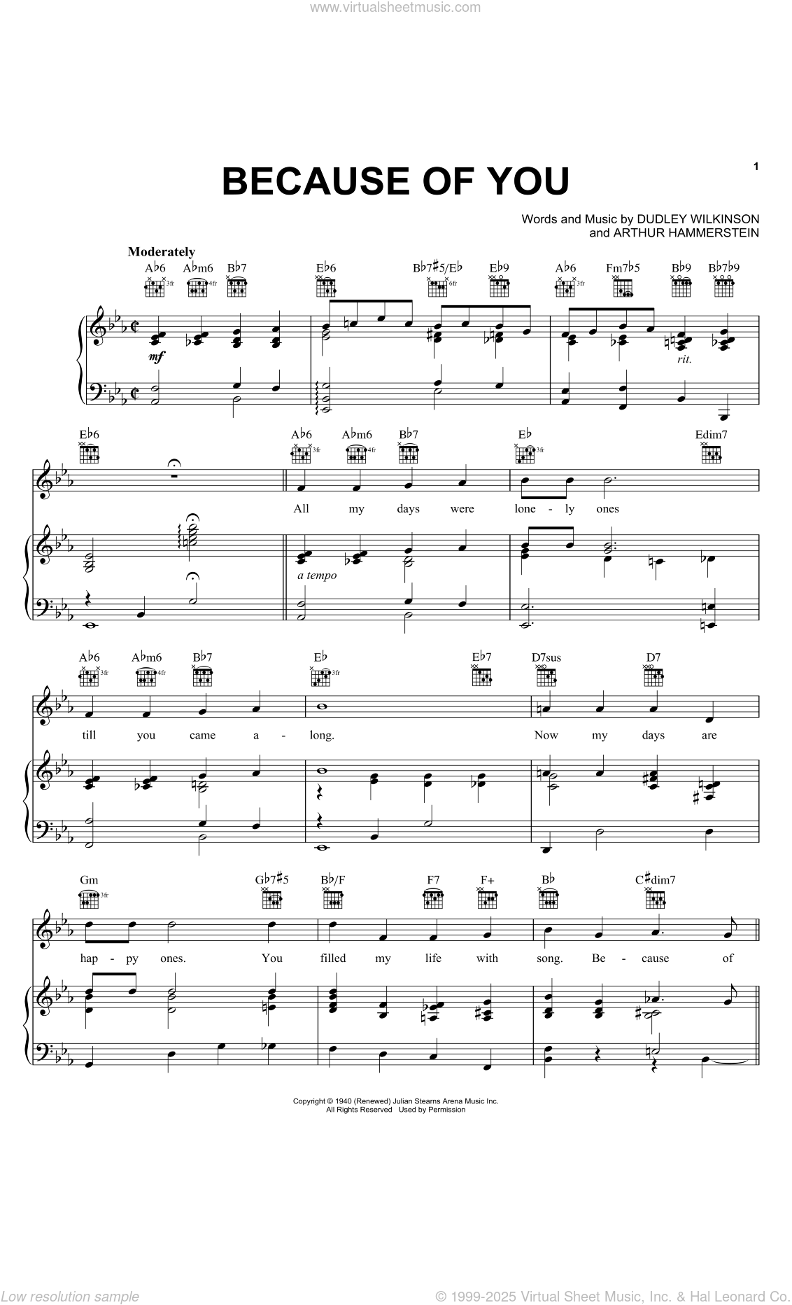 Tony Bennett: Because Of You sheet music for voice, piano or guitar