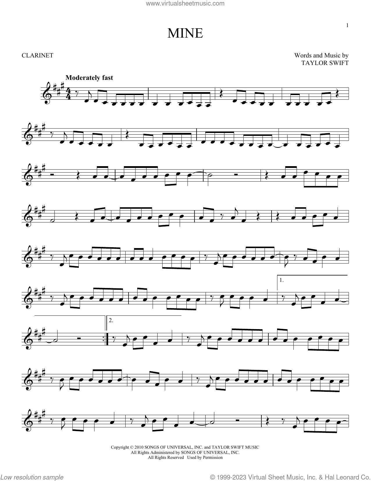 Mine sheet music for clarinet solo (PDF-interactive)