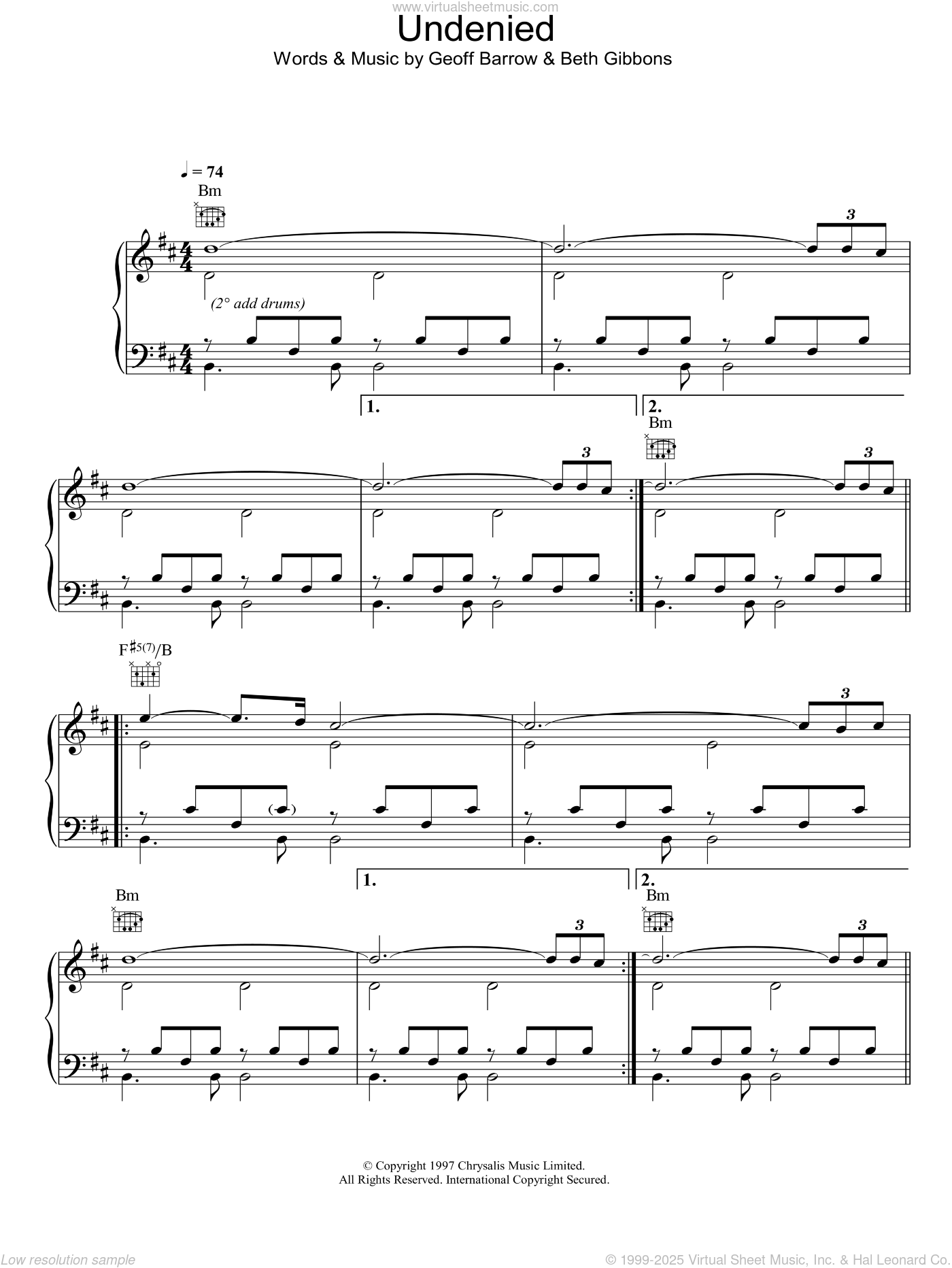 Undenied sheet music for voice, piano or guitar (PDF)