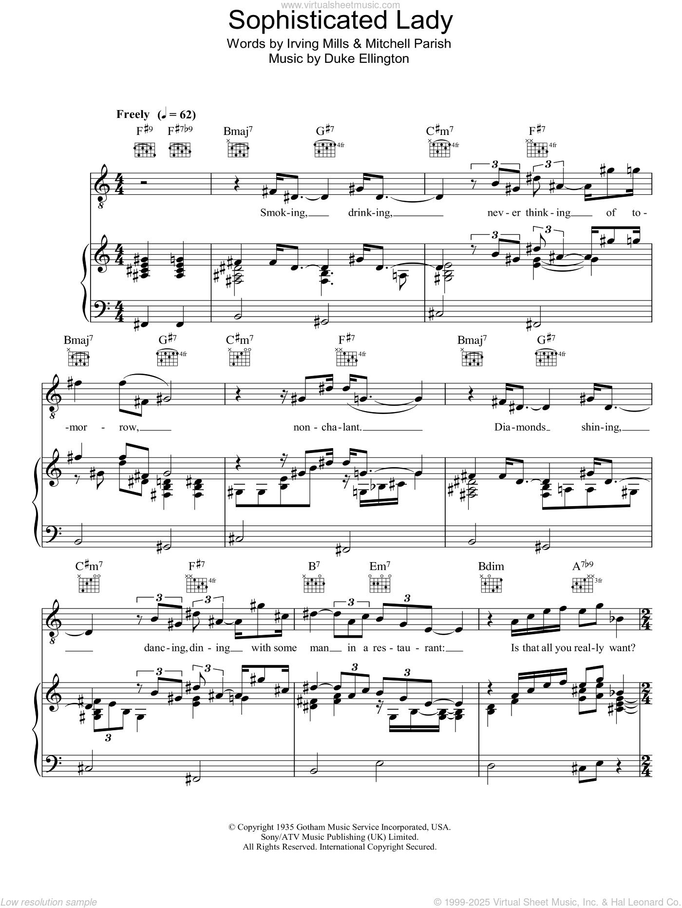 Sophisticated Lady sheet music for voice, piano or guitar v2