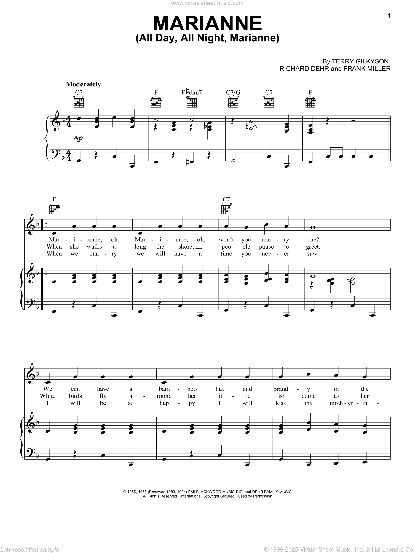 Marianne (All Day, All Night, Marianne) sheet music for voice, piano or ...