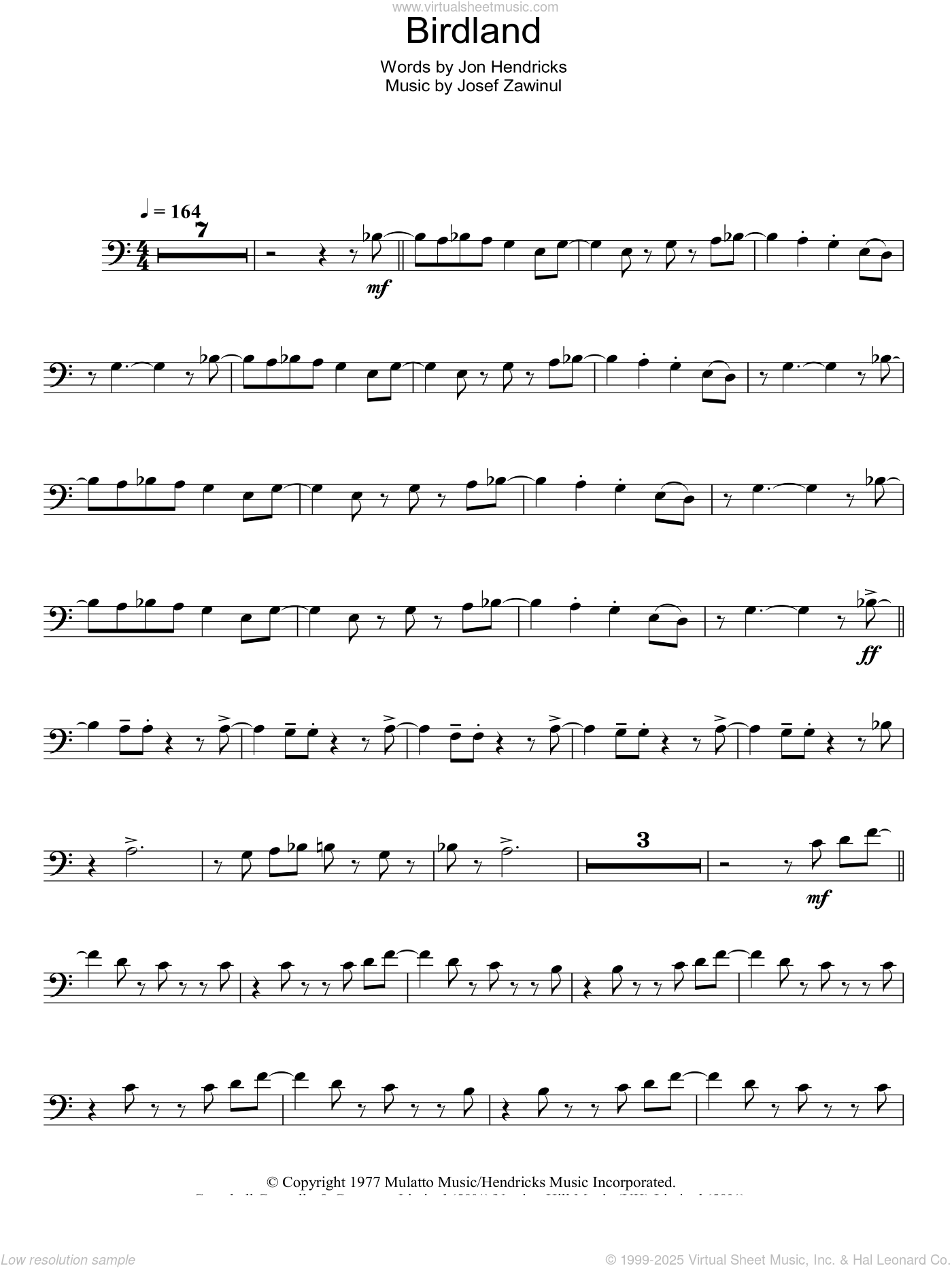 Birdland sheet music for trombone solo (PDF)