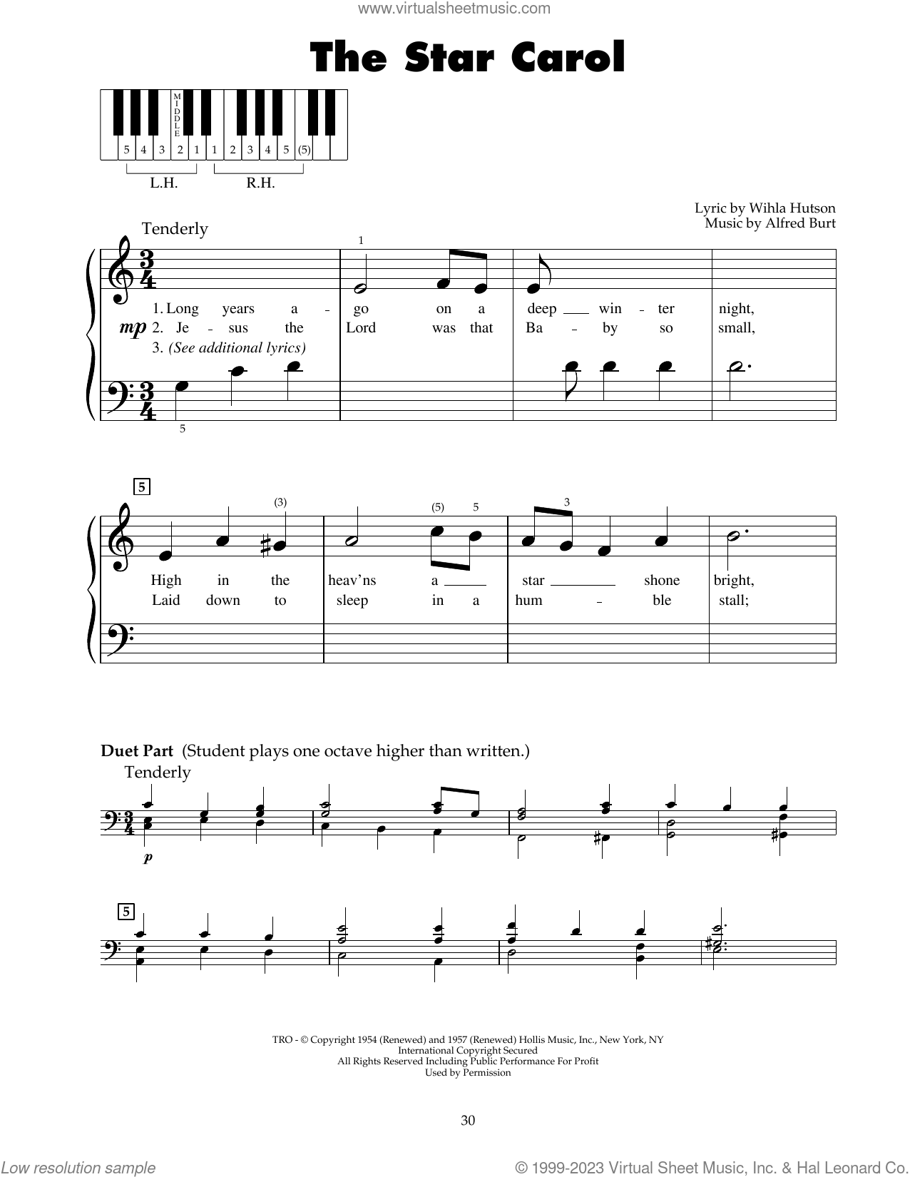 The Star Carol sheet music for piano solo (5-fingers) (PDF)