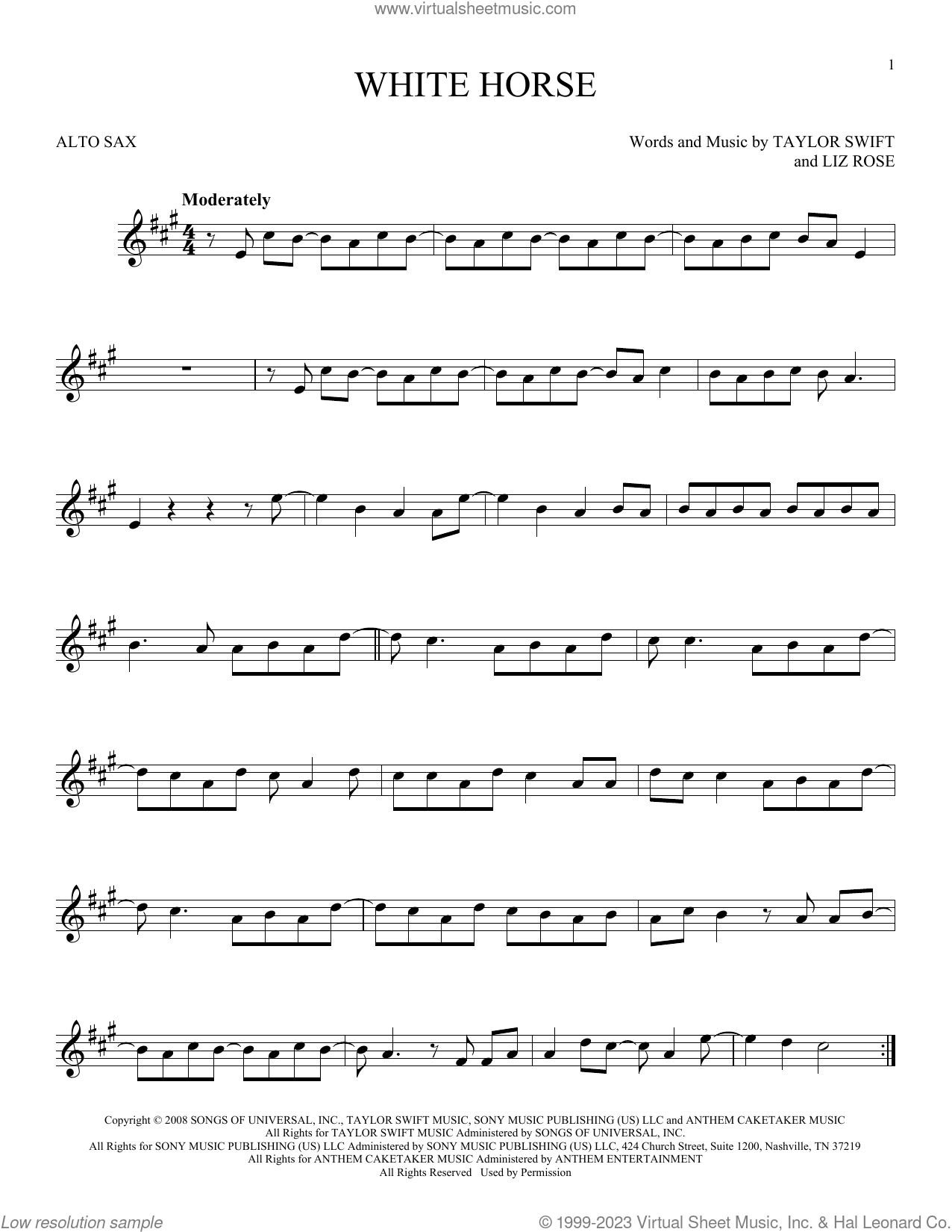 White Horse sheet music for alto saxophone solo (PDF-interactive)