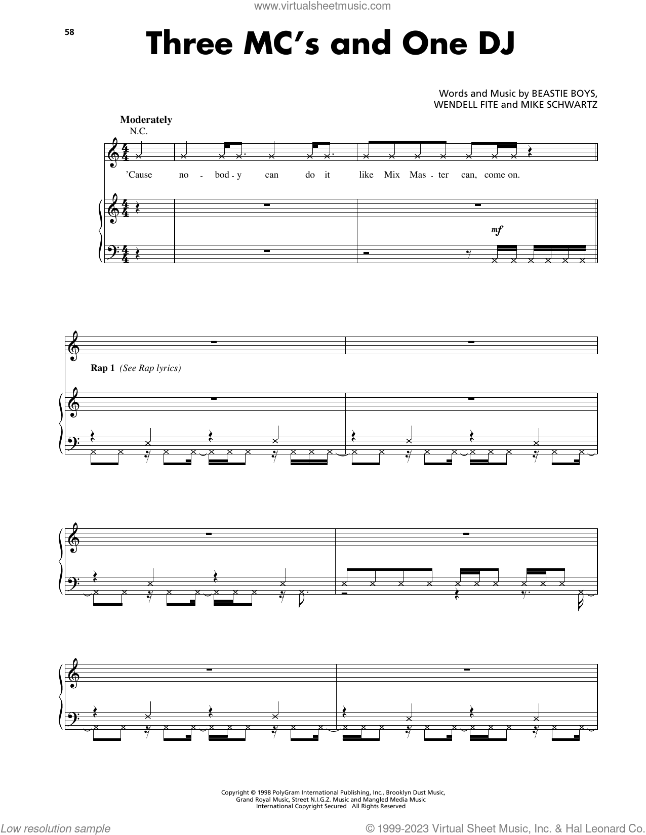Three MC's And One DJ sheet music for voice, piano or guitar