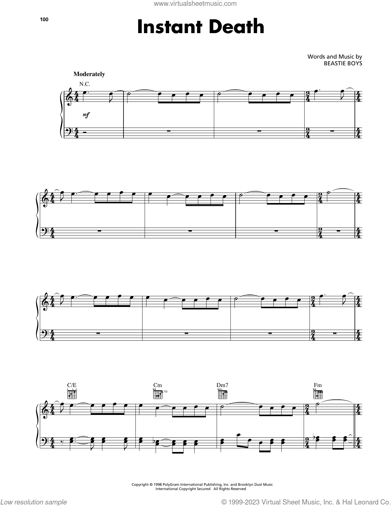 Instant Death sheet music for voice, piano or guitar (PDF)