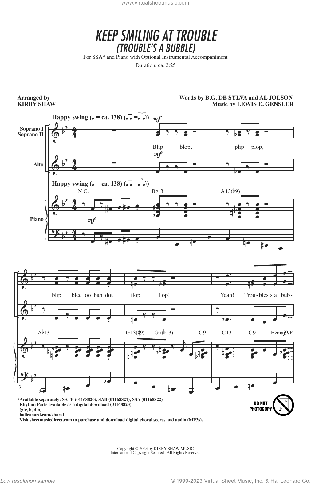 Keep Smiling At Trouble (Trouble's A Bubble) (arr. Kirby Shaw) sheet ...